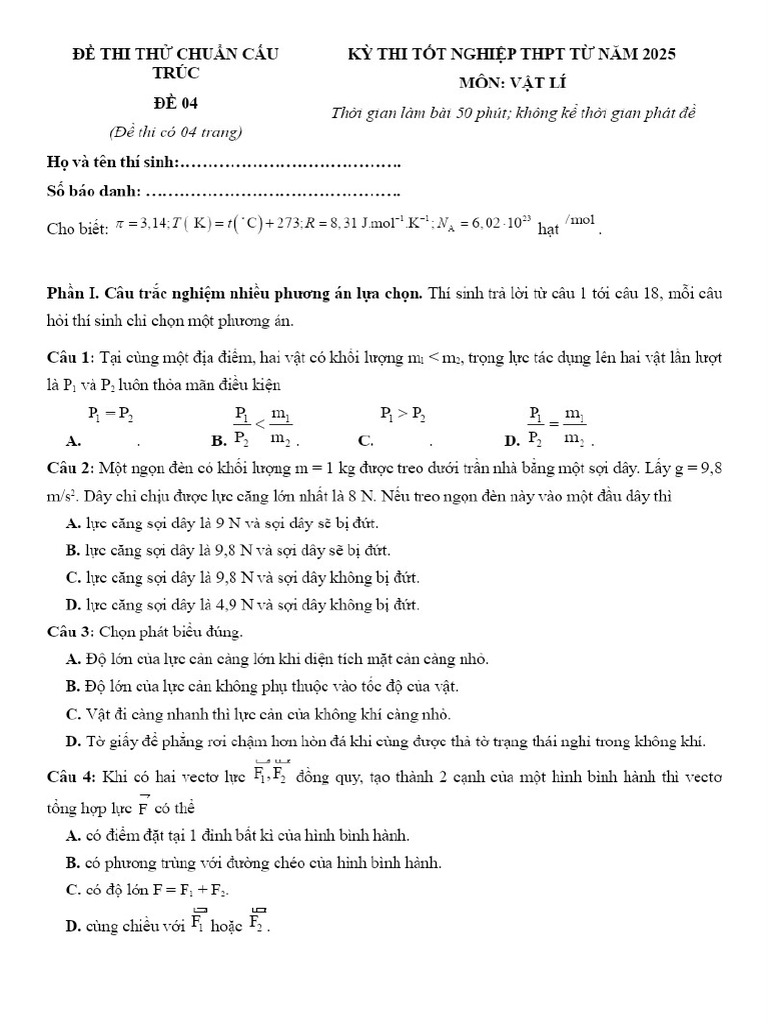 De Thi Thu TN THPT 2025 Cau Truc Moi Mon Vat Li de 04 File Word Co Loi Giaidocx - 1600 - PDF ...