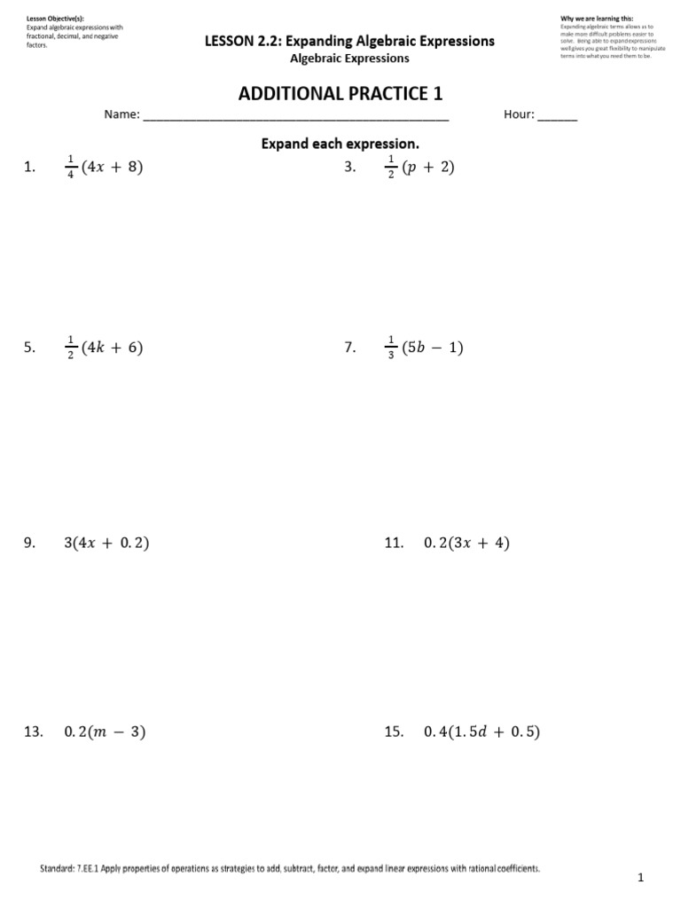 Expand Algebraic Expressions Practice | PDF | Algebra | Abstract Algebra