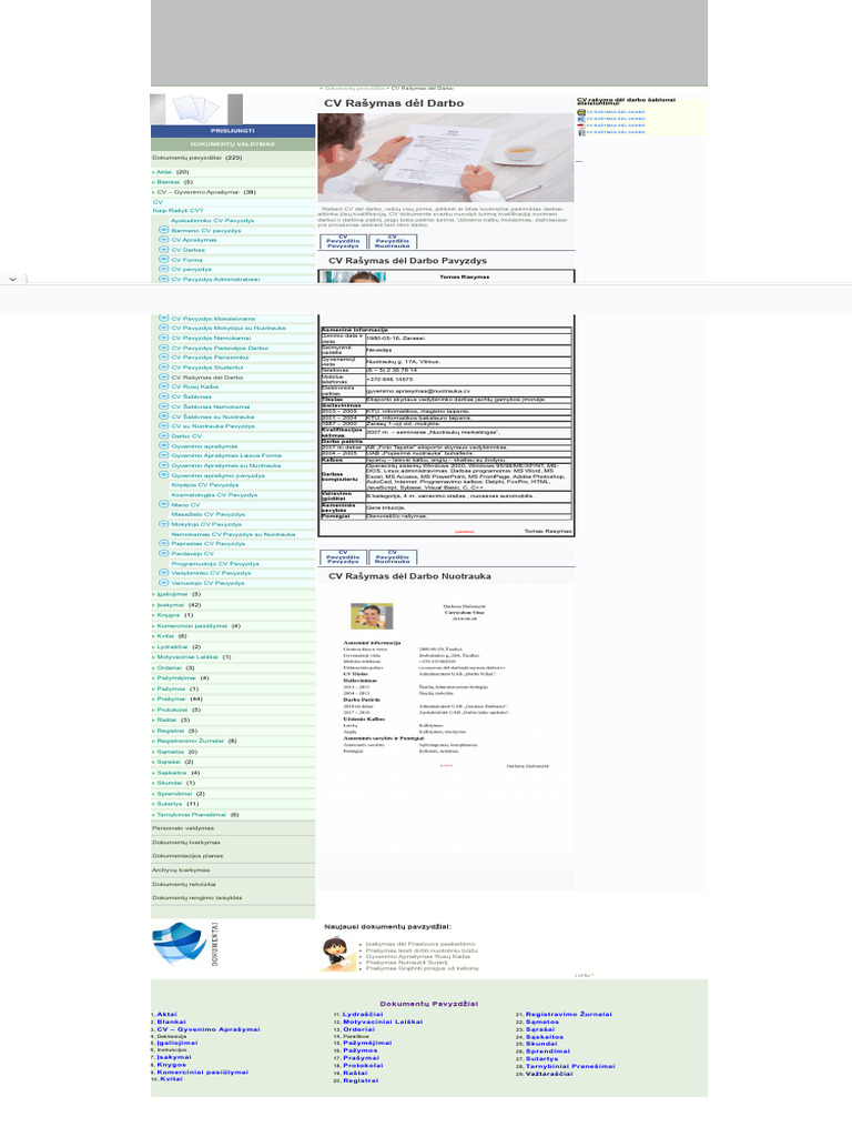 CV Rašymas Dėl Darbo Pavyzdys - WORD PDF | PDF