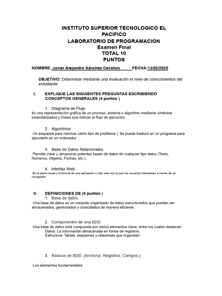 Examen Final de Laboratorio de Programacion (2024) | PDF | Bases de ...