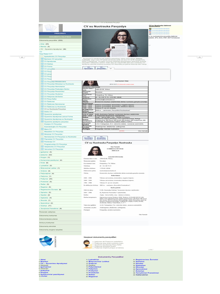 CV Su Nuotrauka Pavyzdys - WORD PDF | PDF