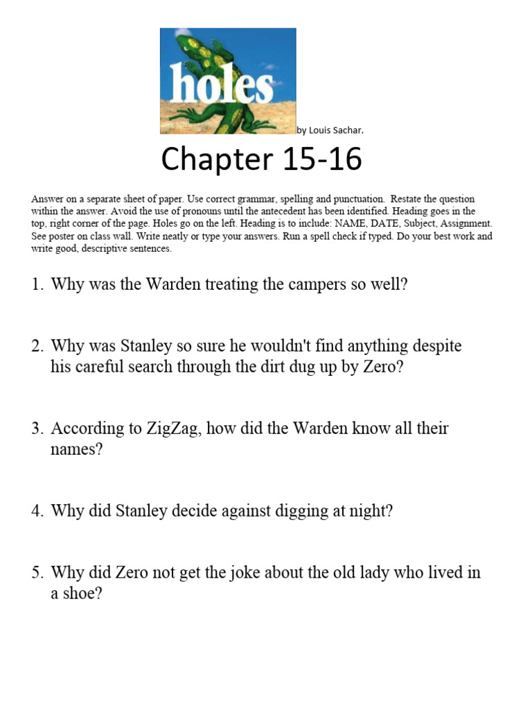 Holes Chapters 15-16 Analysis Questions | PDF