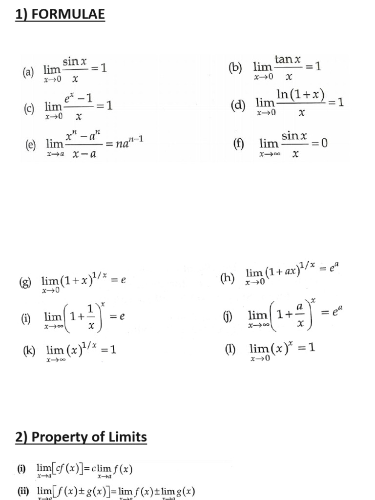 Limit Formula List Pdf 5047