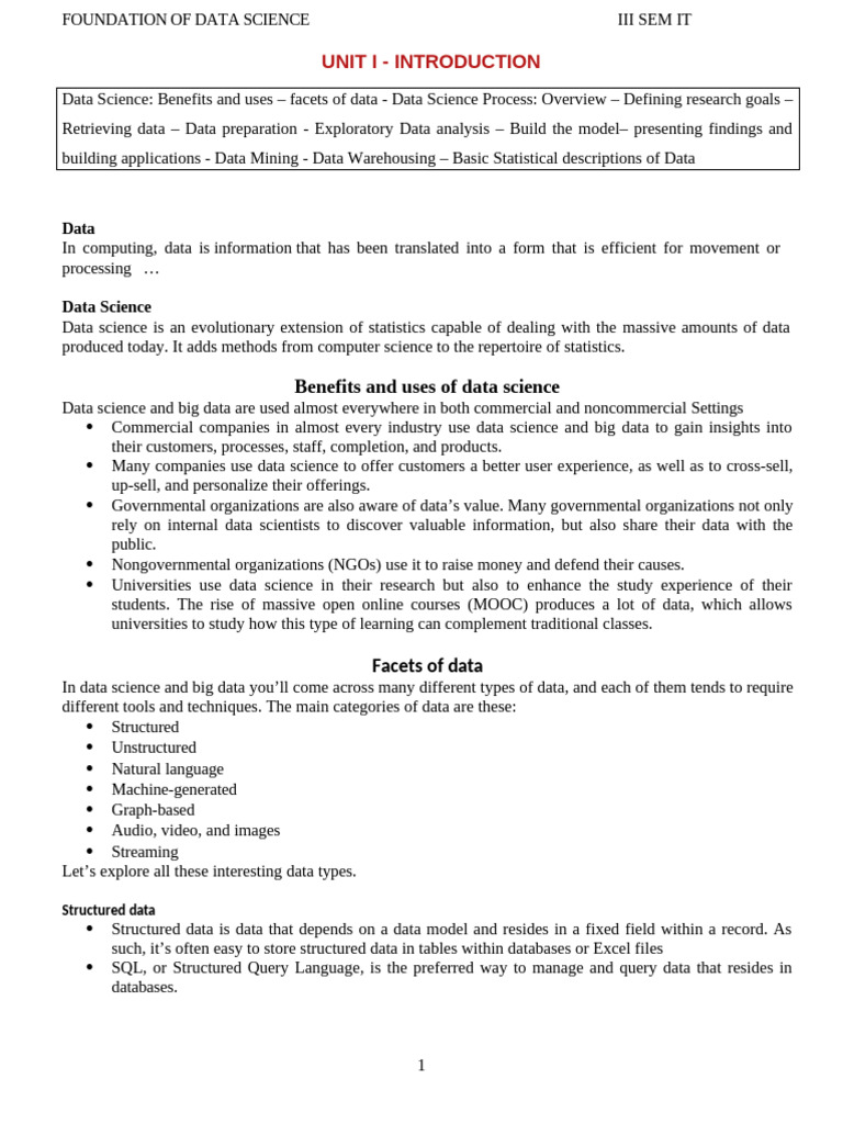 FDS Notes PDF | PDF | Errors And Residuals | Data Science