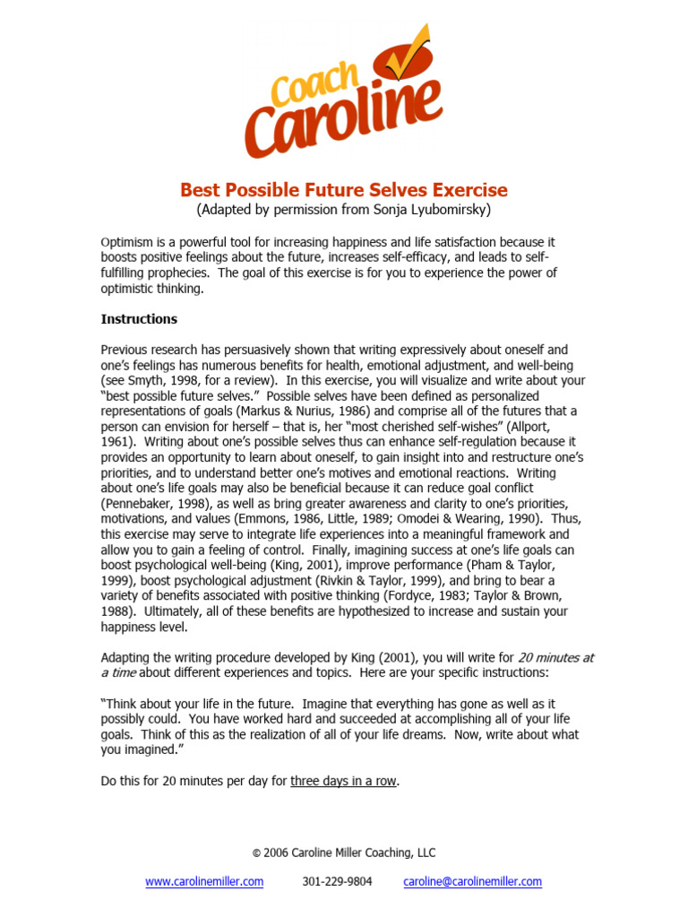 Best Possible Future Selves Exercise | PDF | Goal | Self