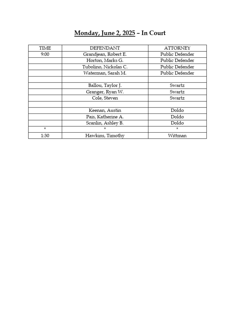 Jefferson County Court Calendar June 2, 2025 | PDF