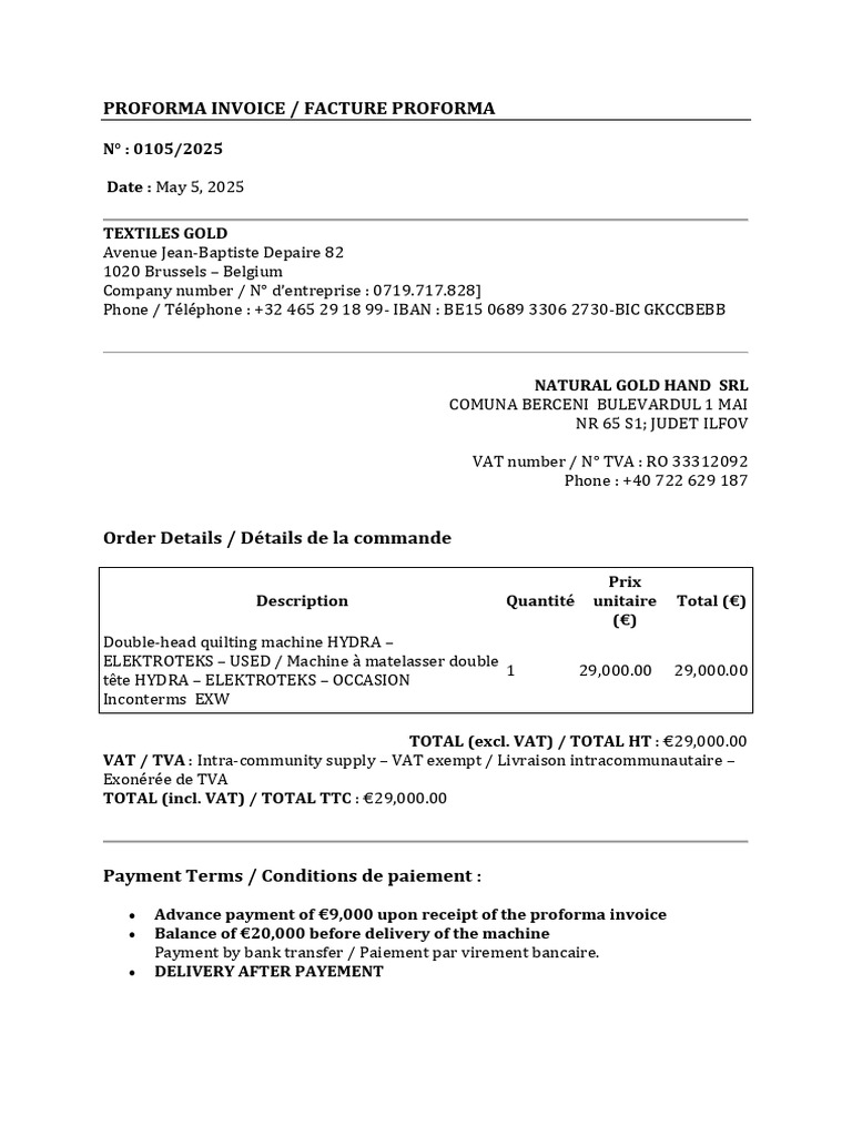 Proforma Invoice for Double-Head Machine | PDF