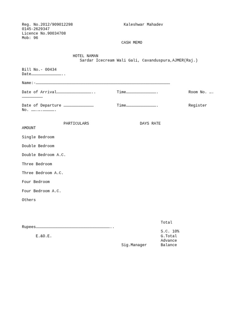 Hotel Bill Format | PDF
