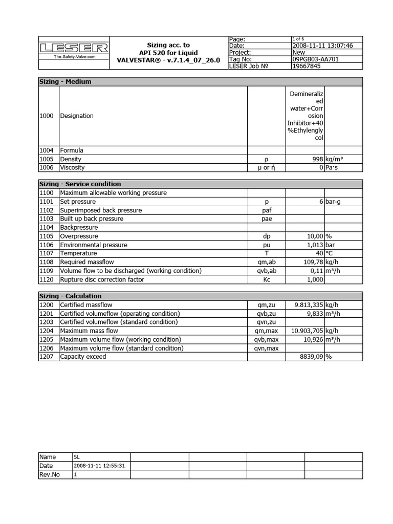09PGB03-AA701 (API 520 Liquid) | PDF | Valve | Pressure