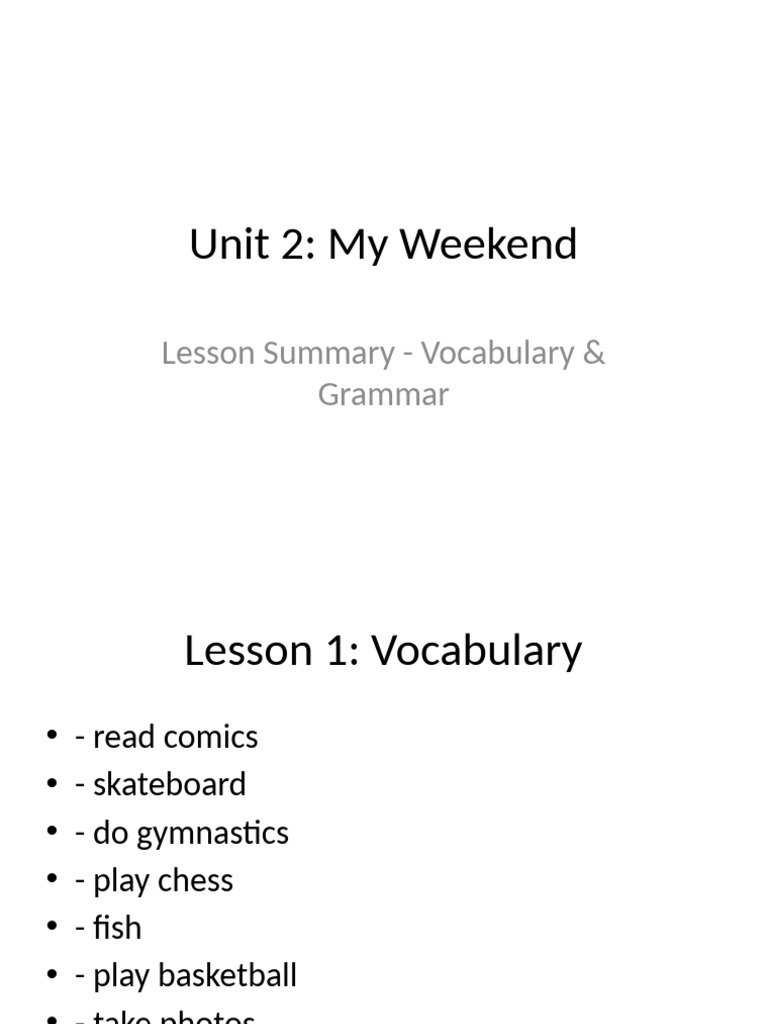 My Weekend Lesson Summary | PDF