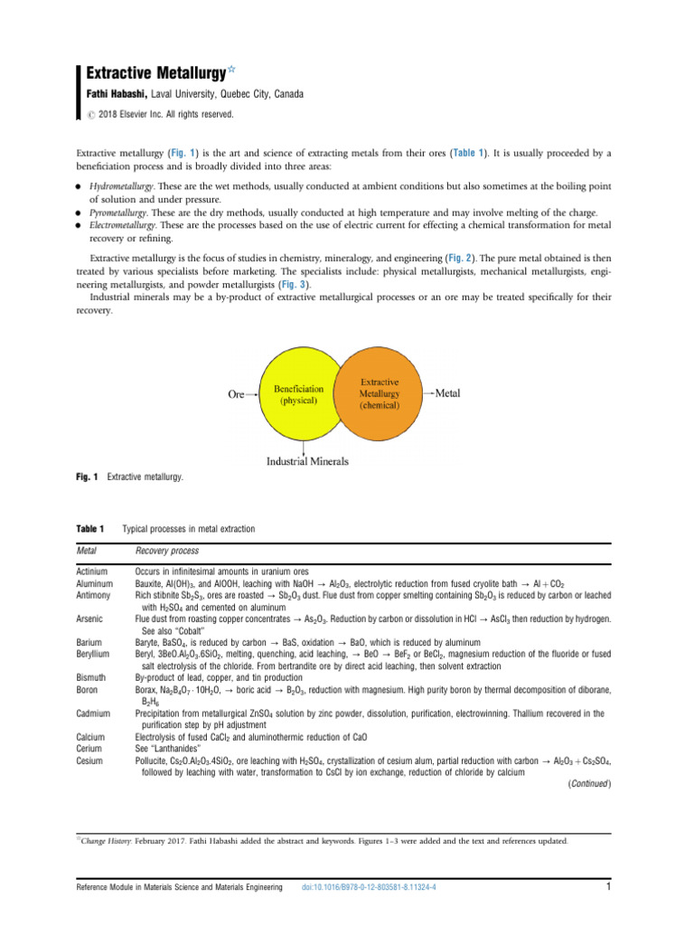 Materials Science and Materials Engineering - Extractive Metallurgy ...