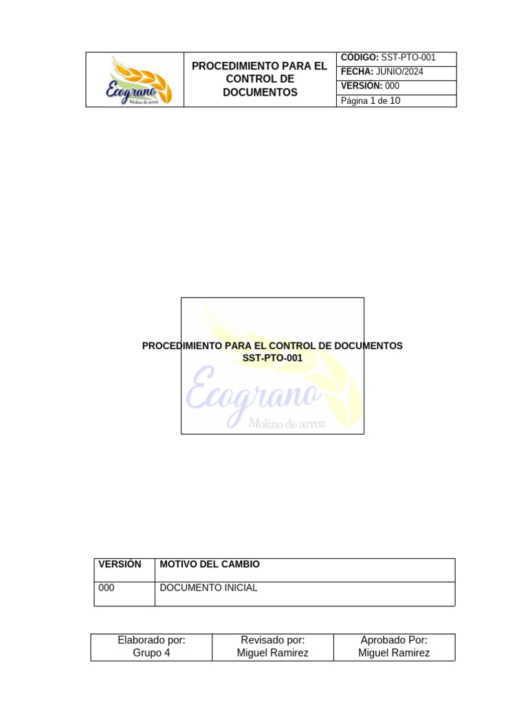 SST-PTO-001 Procedimiento para el Control de Documentos | PDF | Gestión de registros | Planificación