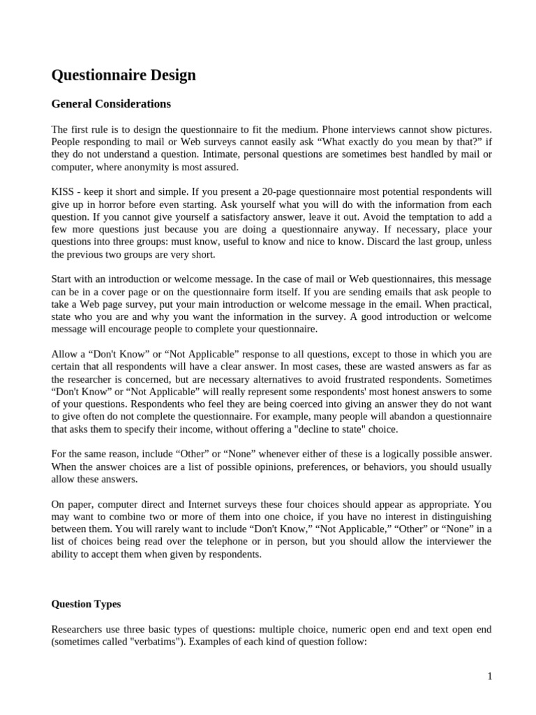 Questionnaire DesignRev | PDF | Survey Methodology | Questionnaire