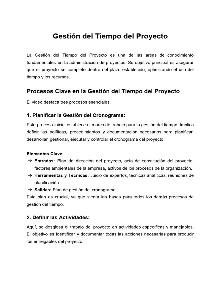 Gestión Del Tiempo Del Proyecto | PDF | Planificación | Gestión del tiempo