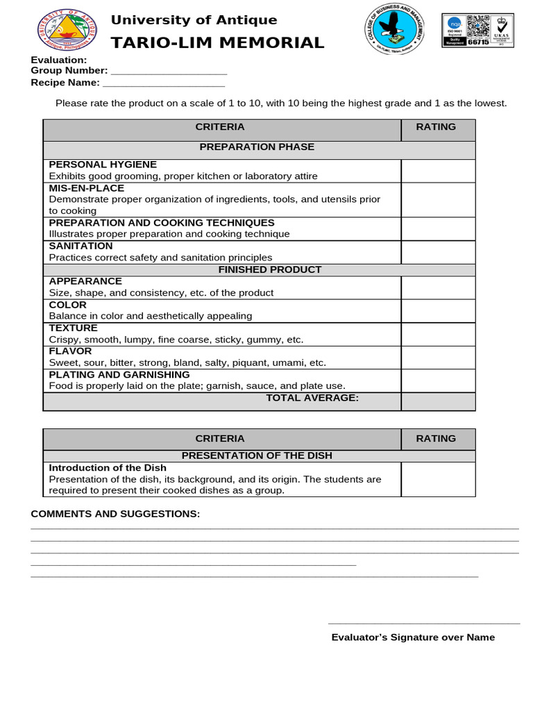 Laboratory Rating Sheet | PDF