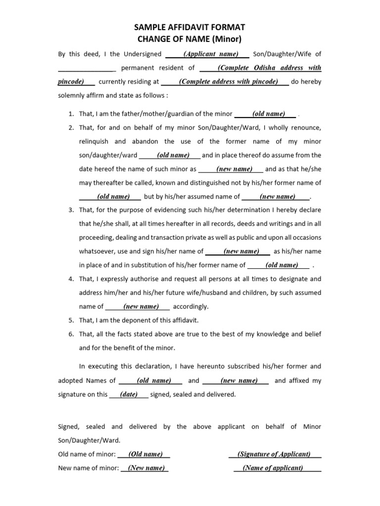 Sample Affidavit Format Below 18 Years of Age (Minor) | PDF