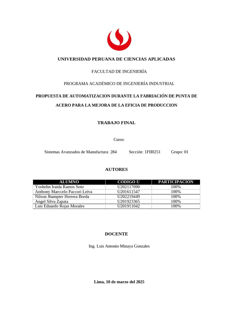 TF Sistemas Avanzados de Manufactura | PDF | Ingeniería Industrial | Mecanizado