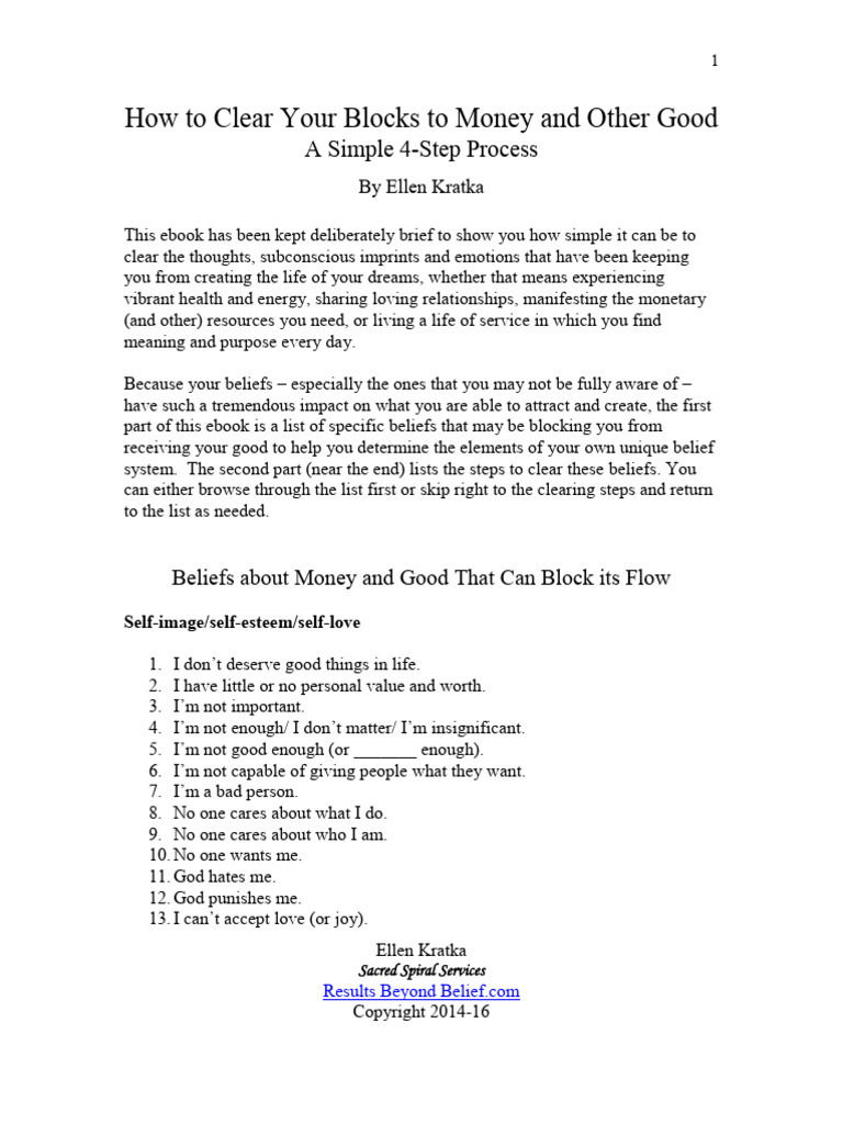 Ellen Kratka - How To Clear Your Blocks To Money and Other Good | PDF ...