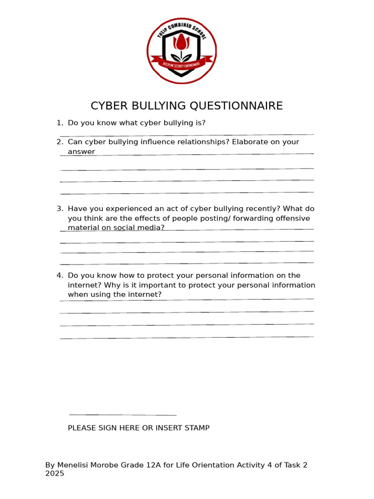 Cyber Bullying Awareness Questionnaire | PDF