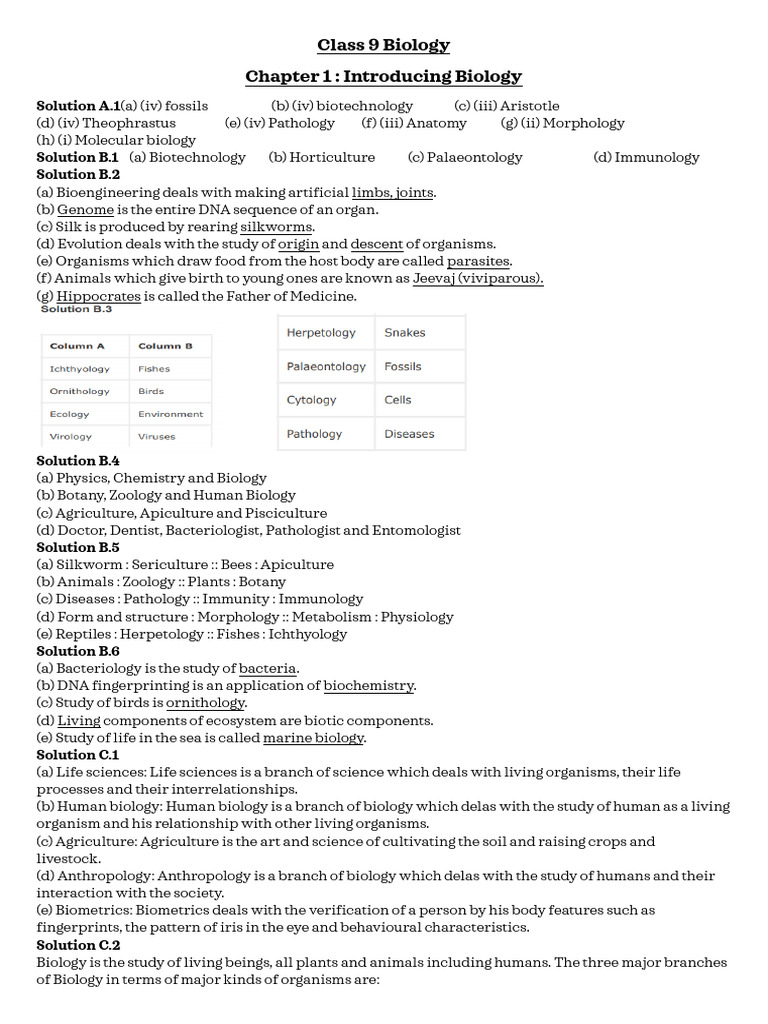 Class 9 Biology: Key Concepts and Solutions | PDF | Flowers | Tissue ...
