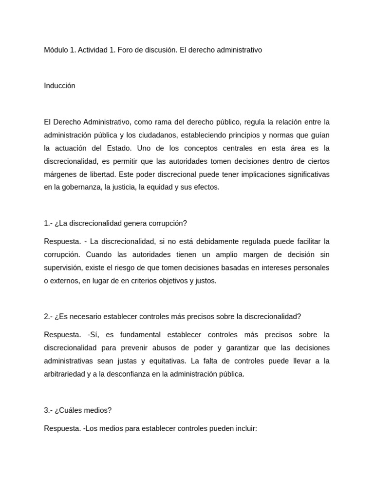 Módulo 1. Actividad 1. Foro de Discusión. El Derecho Administrativo | PDF | Corrupción política ...