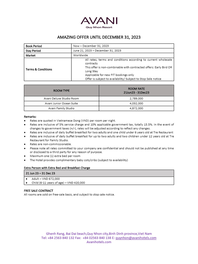 Avani Quy Nhon Resort_Amazing Offer until 31Dec23 in VND | PDF