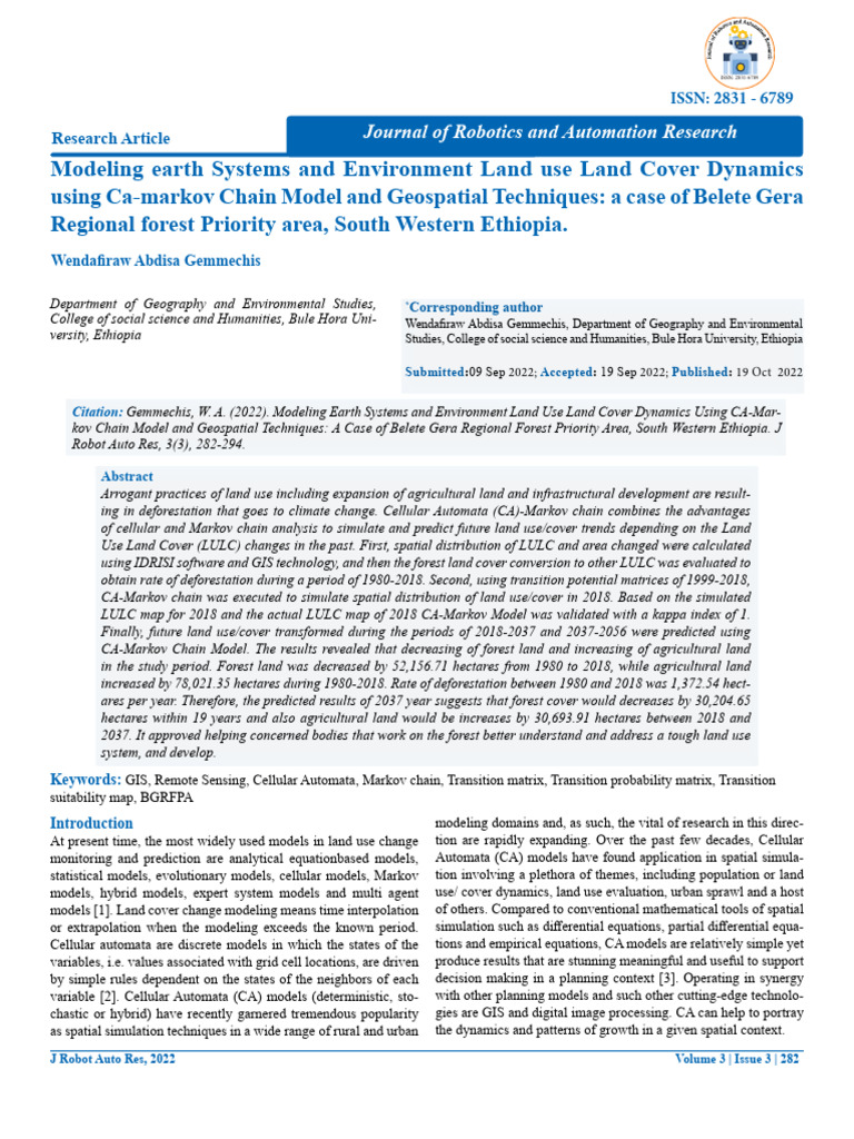 Land Use Dynamics in Belete Gera Forest | PDF | Markov Chain ...