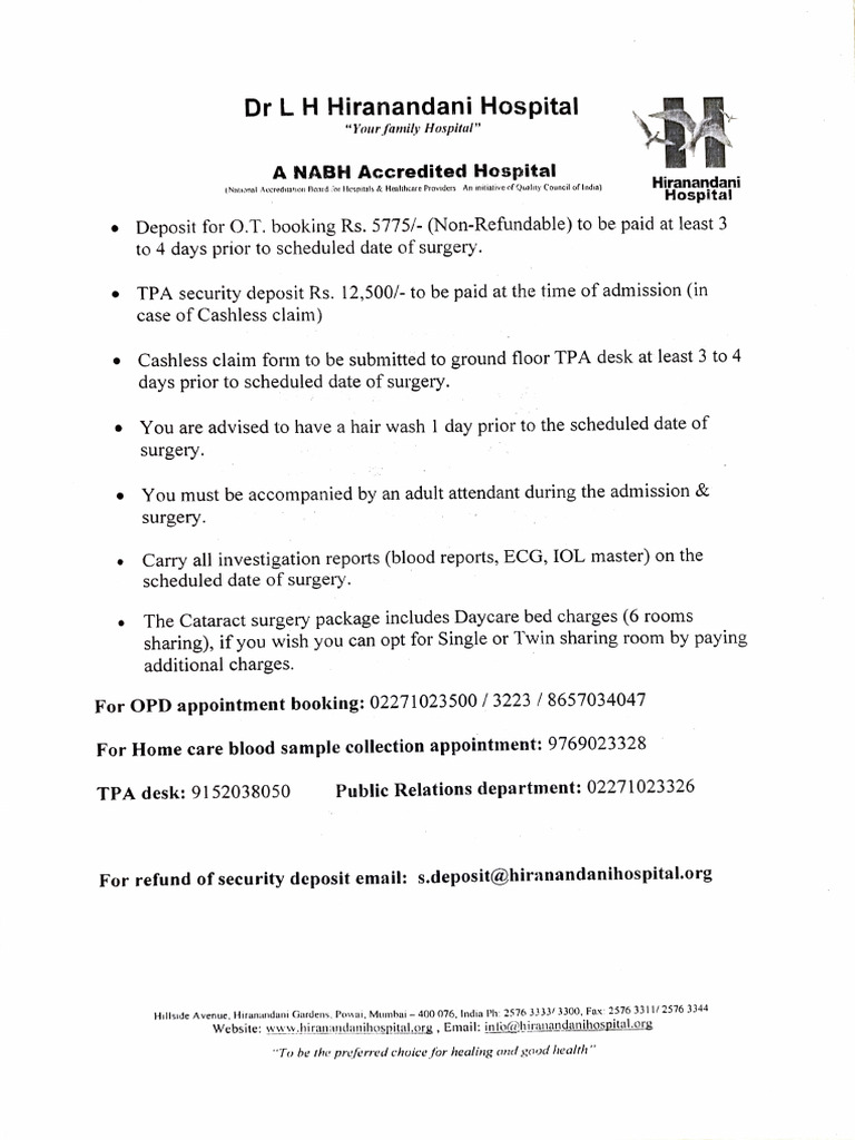 Hiranandani Hospital Cataract Packages | PDF | Social Programs | Light