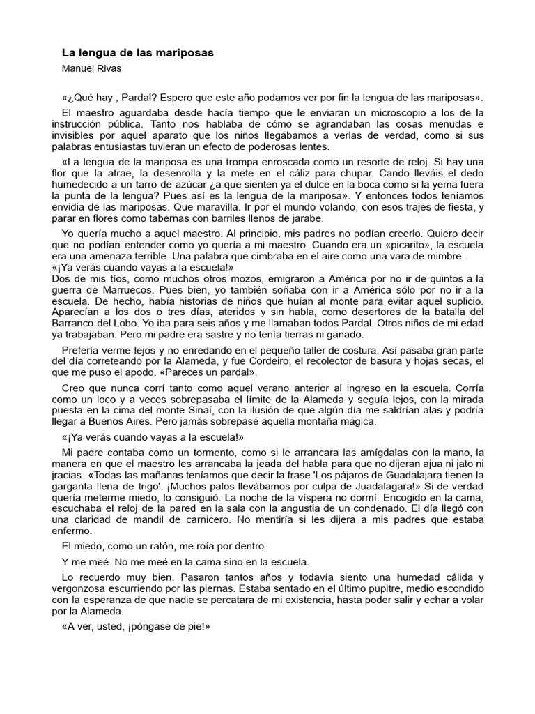 Resumen de "La lengua de las mariposas" | PDF