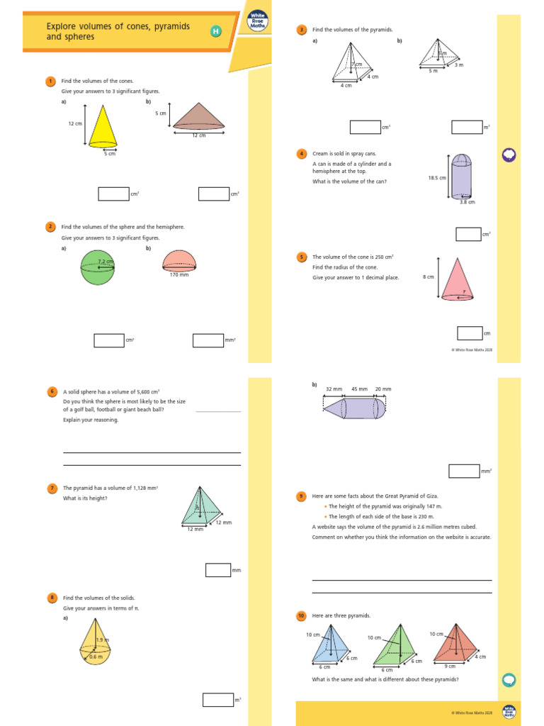 Worksheet Maths 3D Shapes | PDF | Volume | Sphere