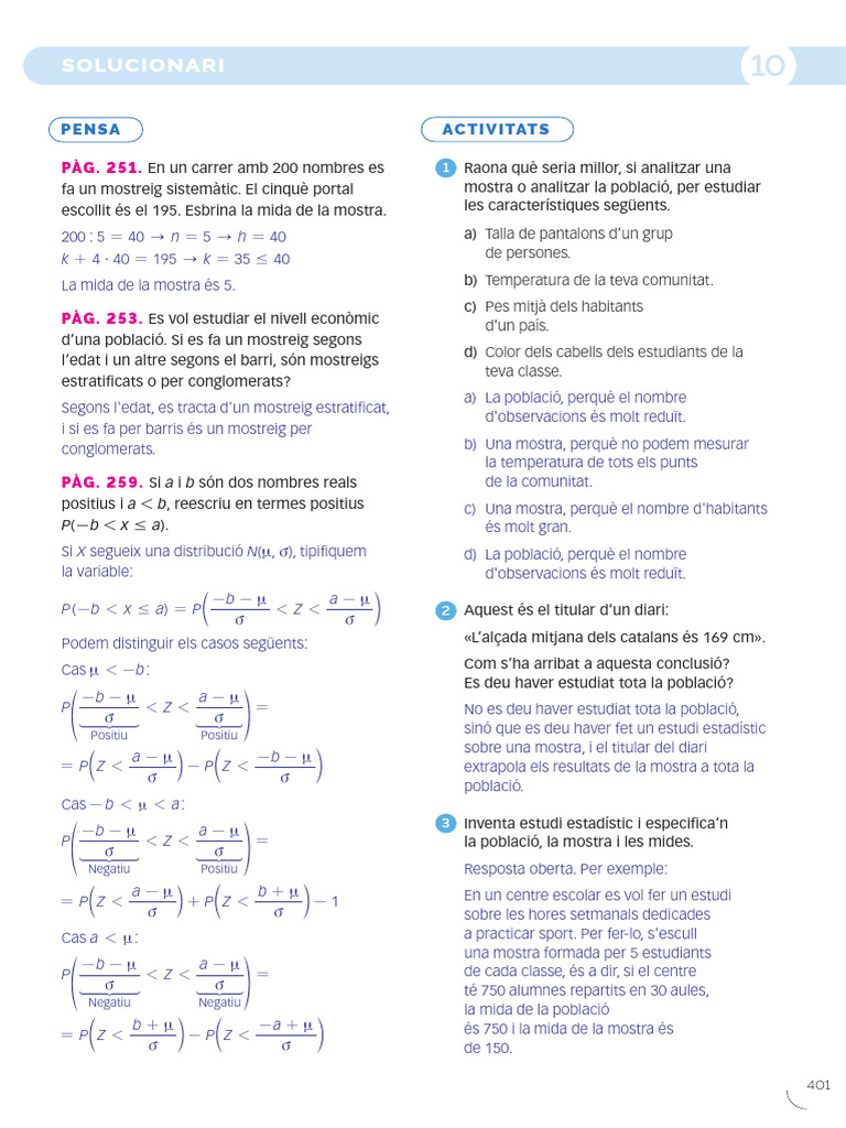 Solucionari Matemàtiques Aplicades A Les Ciències Socials 2n Bat Unitat 10 | PDF