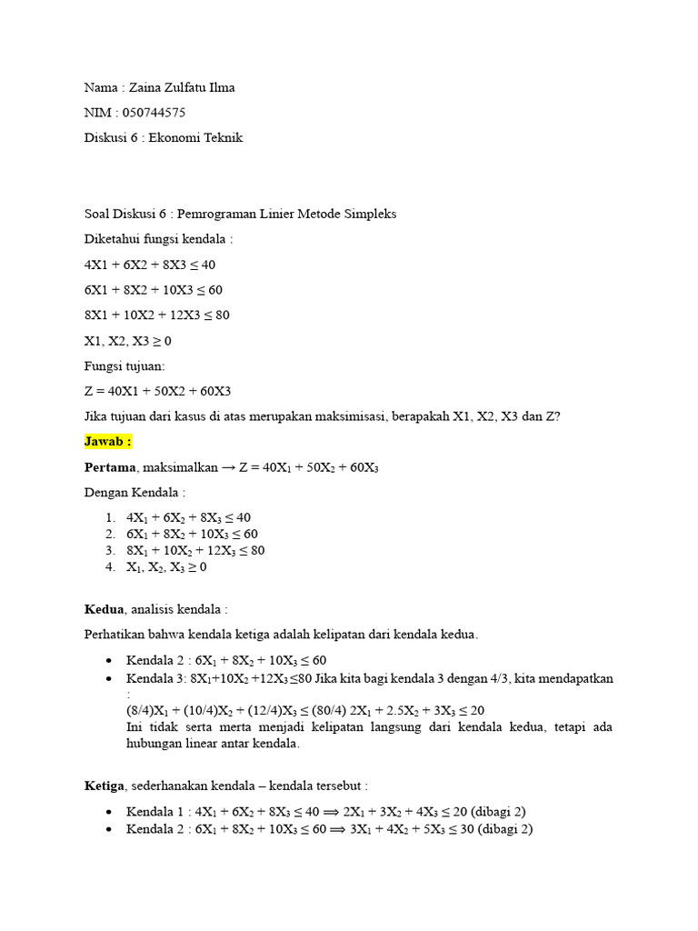 Diskusi 6 Ekonomi Teknik (Zaina Zulfatu Ilma) | PDF