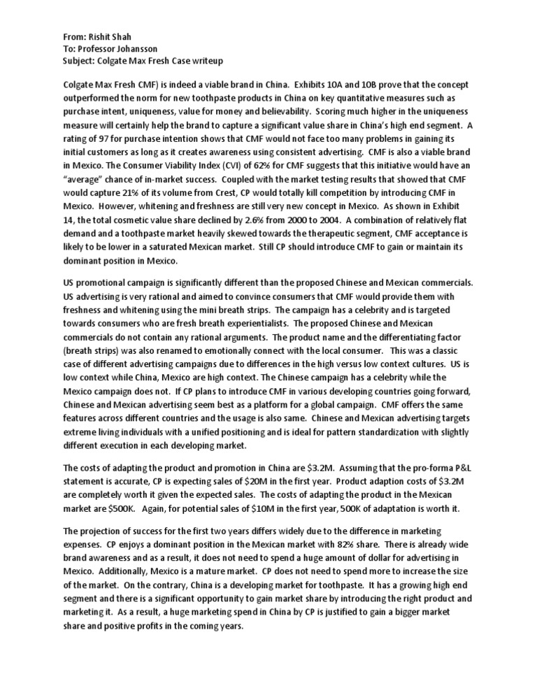 Colgate Case Writeup | PDF | Advertising | Brand