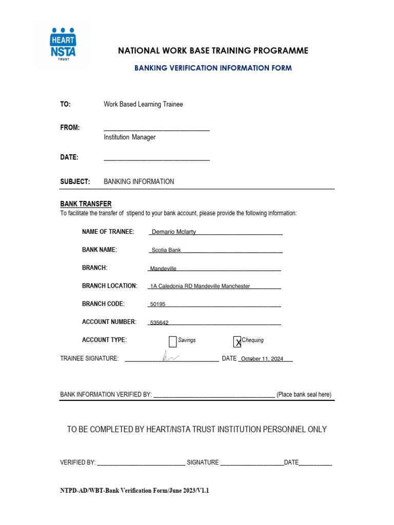 Bank Verification Form | PDF