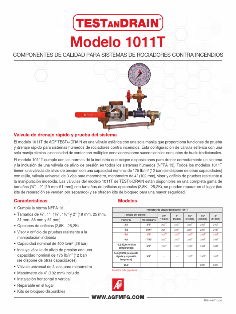 Valvula Dren y Prueba 1011T - ES | PDF | Ingeniería mecánica | Equipo