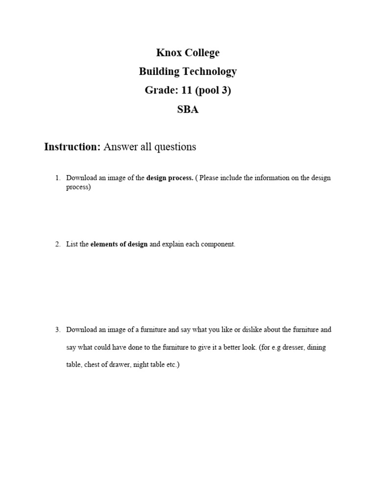 Grade 11 Building Technology SBA Guide | PDF