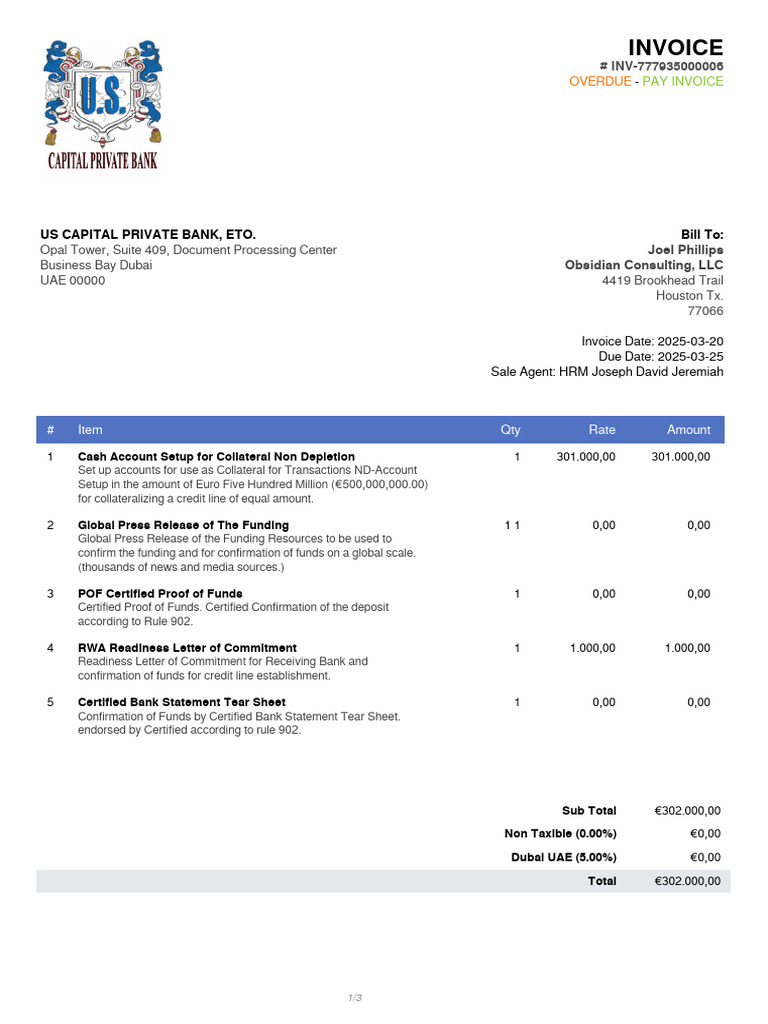 Invoice for Collateral Account Setup | PDF | Banks | Money