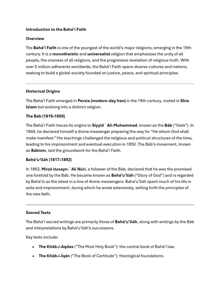 Origins and Principles of the Bahá’í Faith | PDF | Bahá'í Faith | New ...