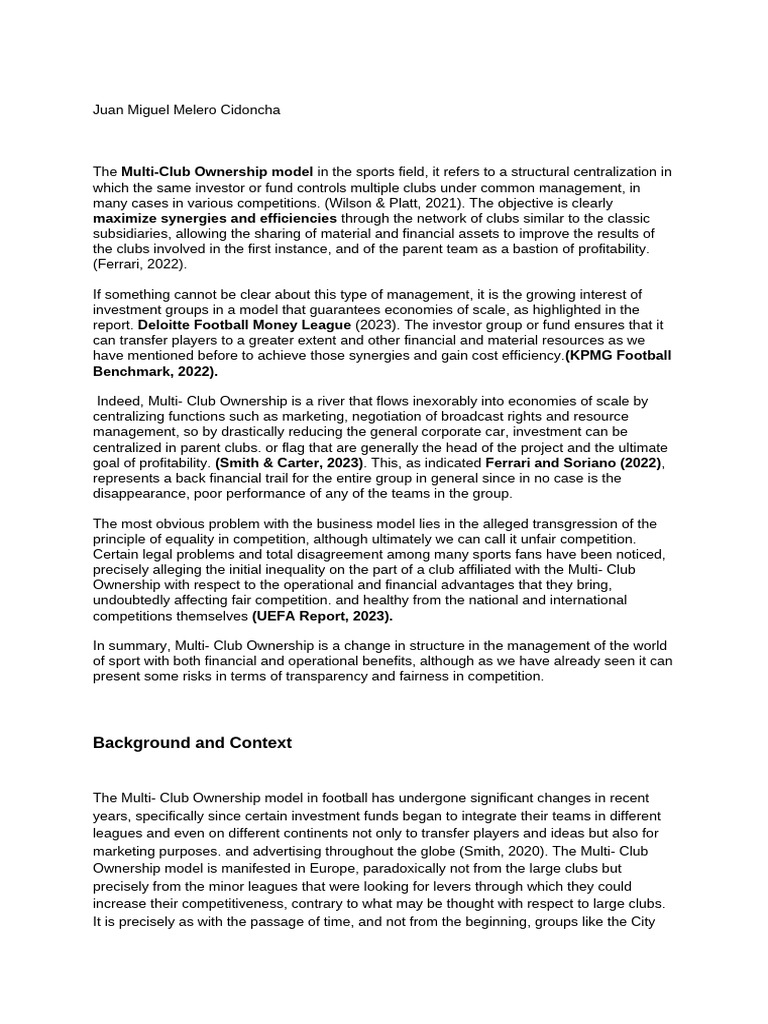 Multi-Club Ownership in Sports Management | PDF | Risk | Competition