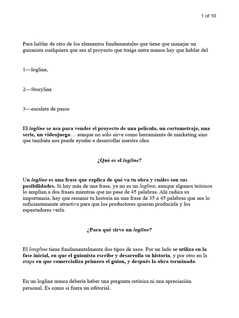 Diferencias entre logline y storyline | PDF