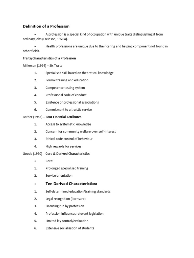 Definition of A Profession CH 10 | PDF | Profession | Health Promotion