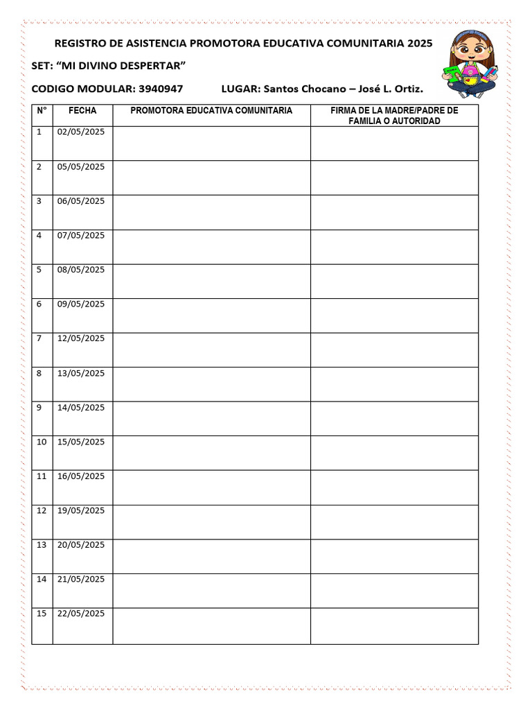 Registro Asistencia Promotora 2025 | PDF