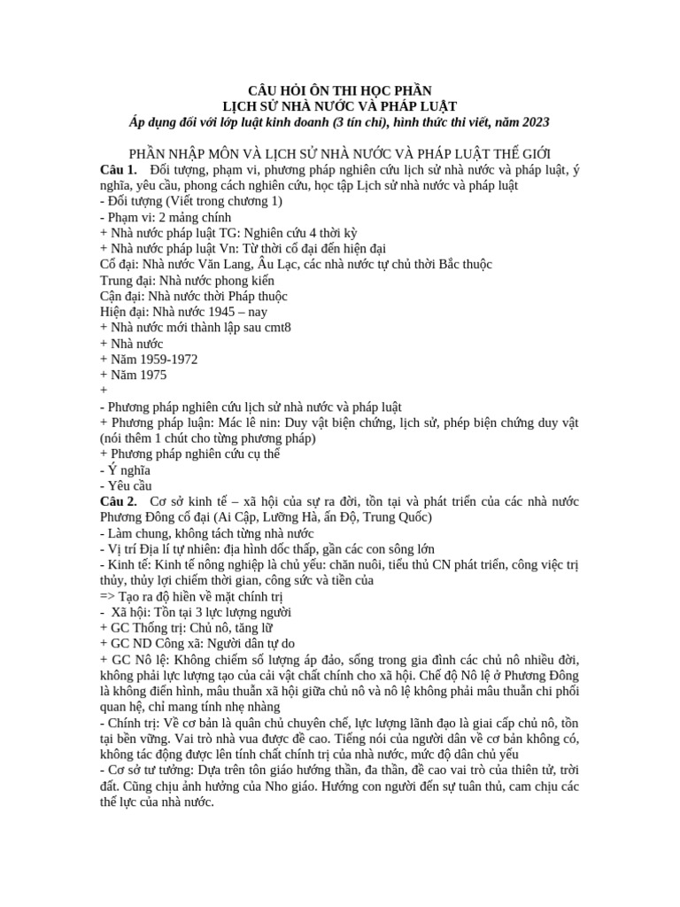 Lịch Sử NNPL Luật Kinh Doanh Thi Viết 2023 | PDF