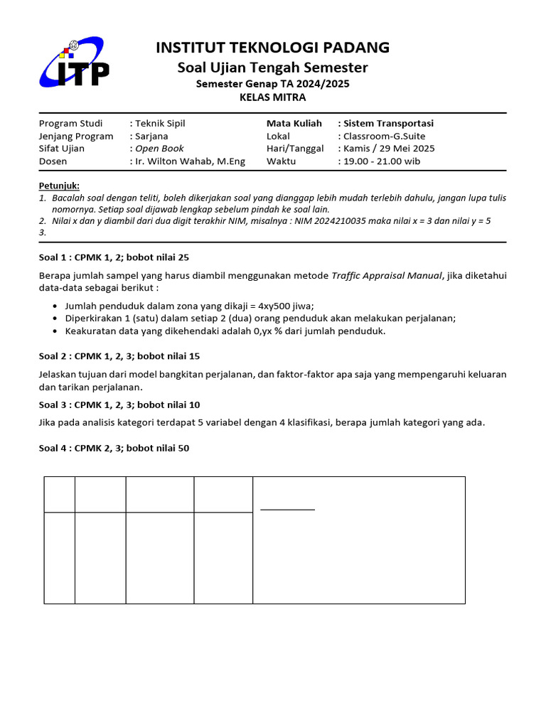 2. Soal UTS Sistran Kelas Mitra_tgl 29 Mei 2025 | PDF
