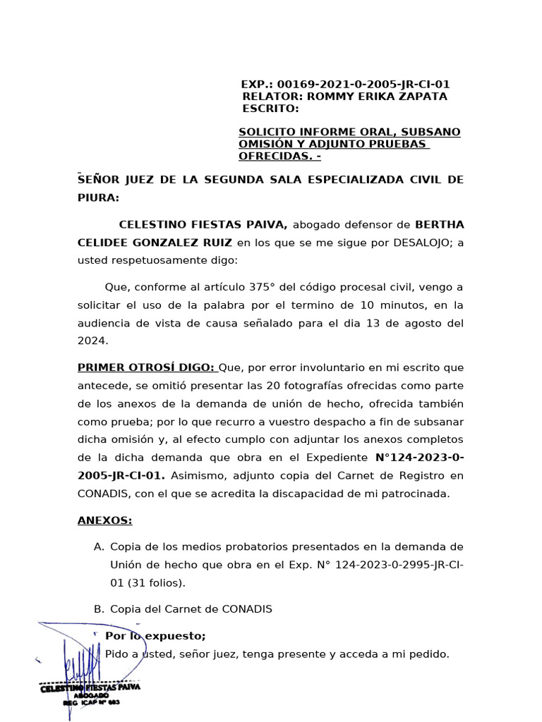 Solicito Informe Oral Bertha Celidee | PDF