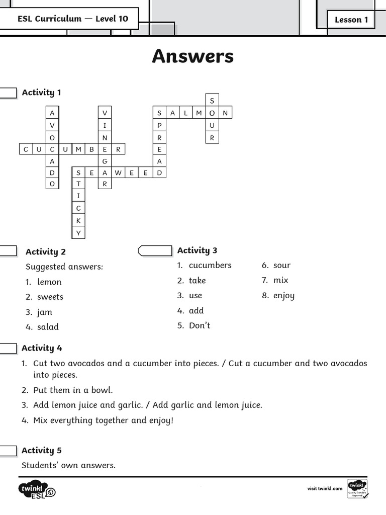 Lesson 1 - Level 10 Interactive Worksheet Answers | PDF