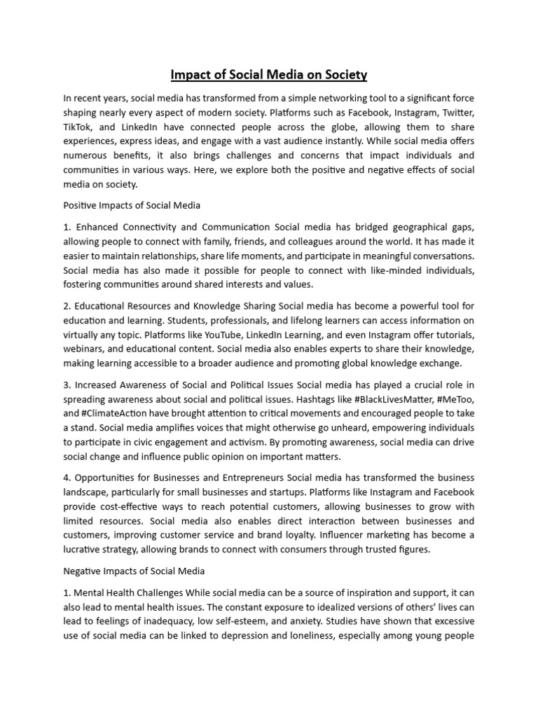 Impact of Social Media On Society | PDF | Social Media | Popular ...