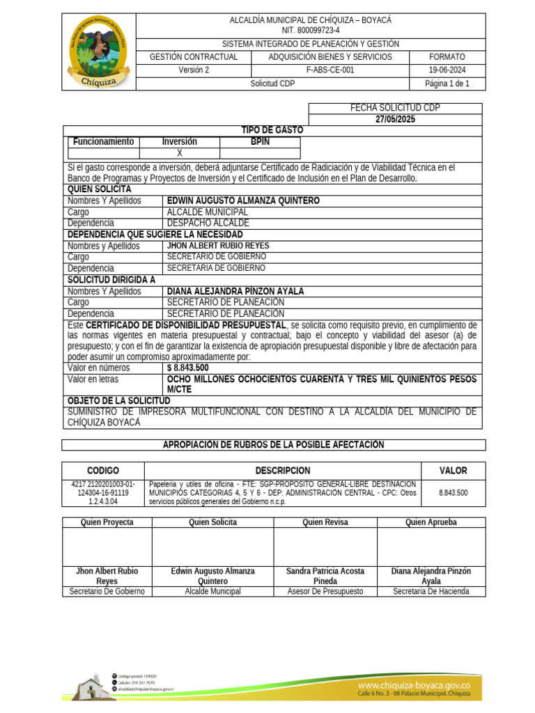 Solicitud CDP | PDF | Presupuesto | Economias