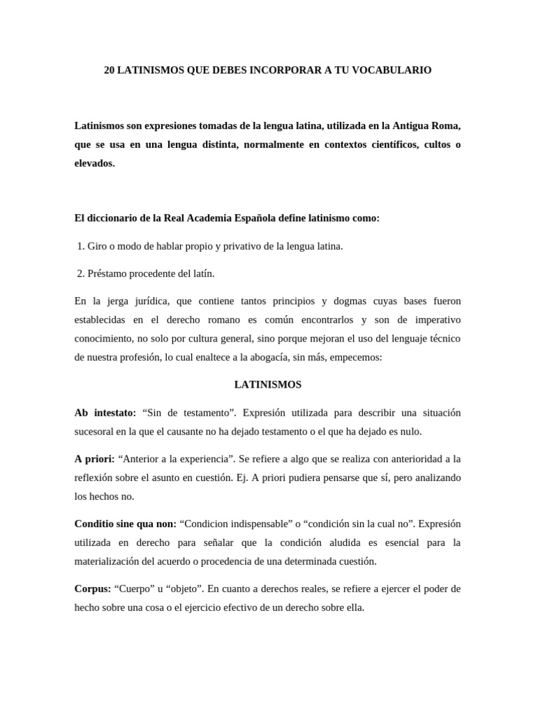 20 Latinismos Que Debes Incorporar A Tu Vocabulario | PDF | Crímenes ...