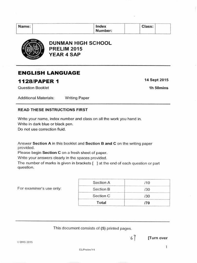 2015 Sec 4 Express English SA2 Dunman High School | PDF